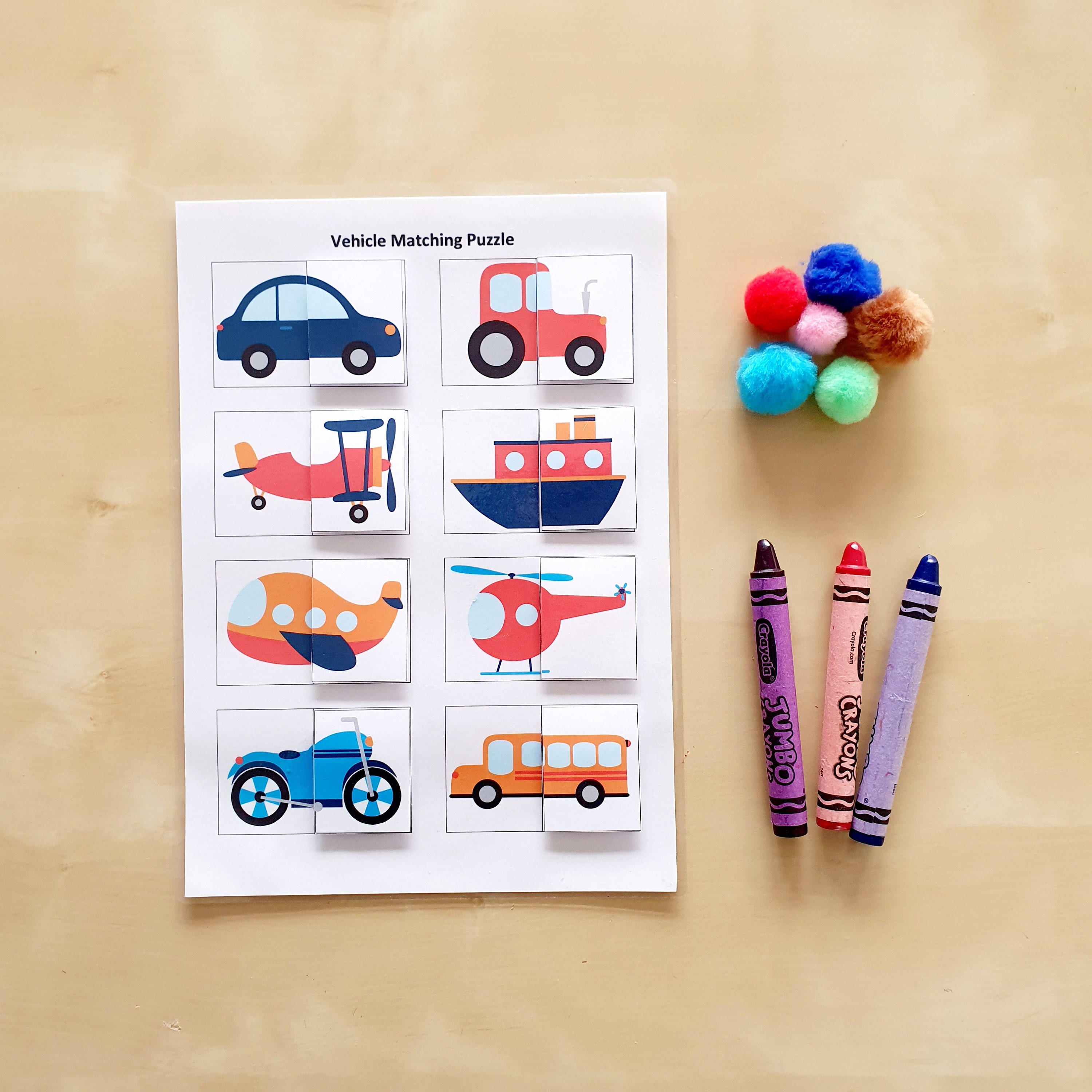 Vehicle Matching Puzzle Printable Busy Book Page Car Plane - Etsy