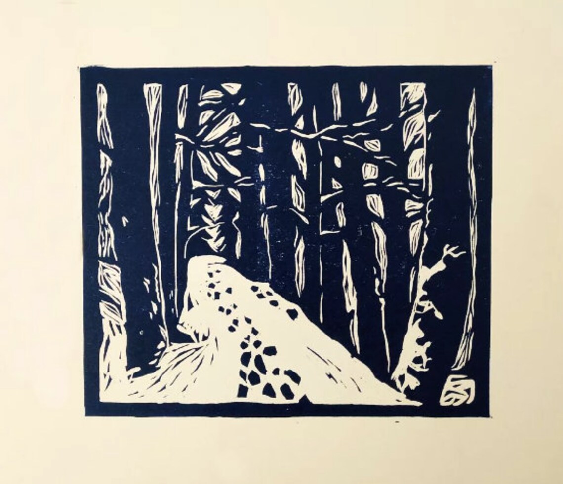Original Lino-print: Forest in the Snow - Etsy