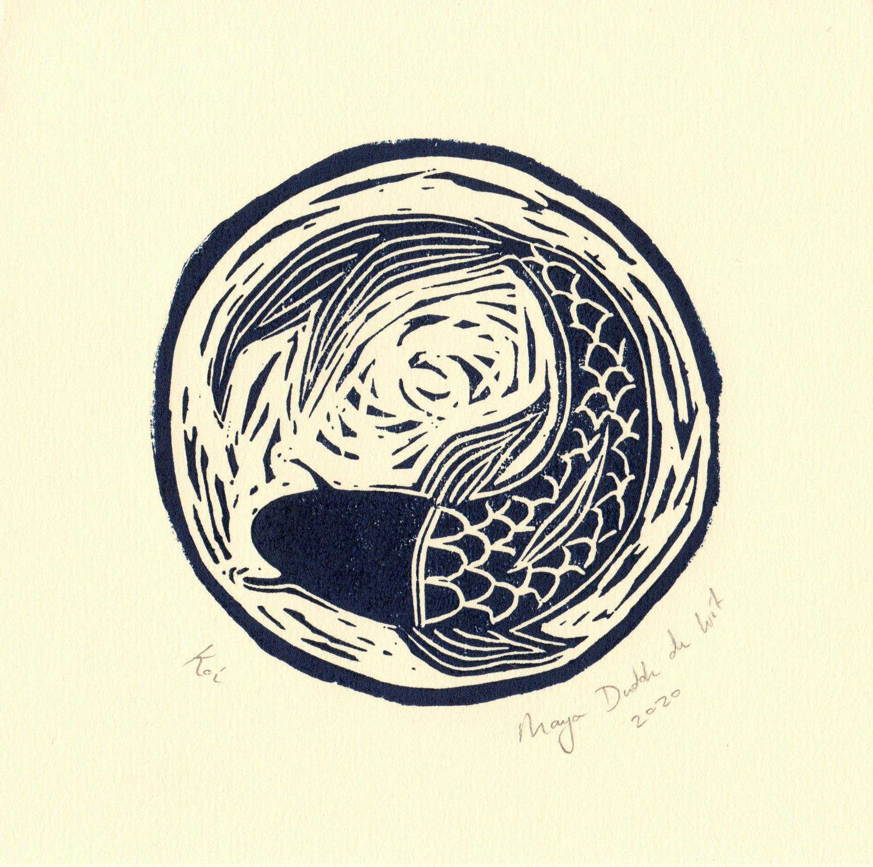 Original Lino-print: Japanese Koi Fish - Etsy