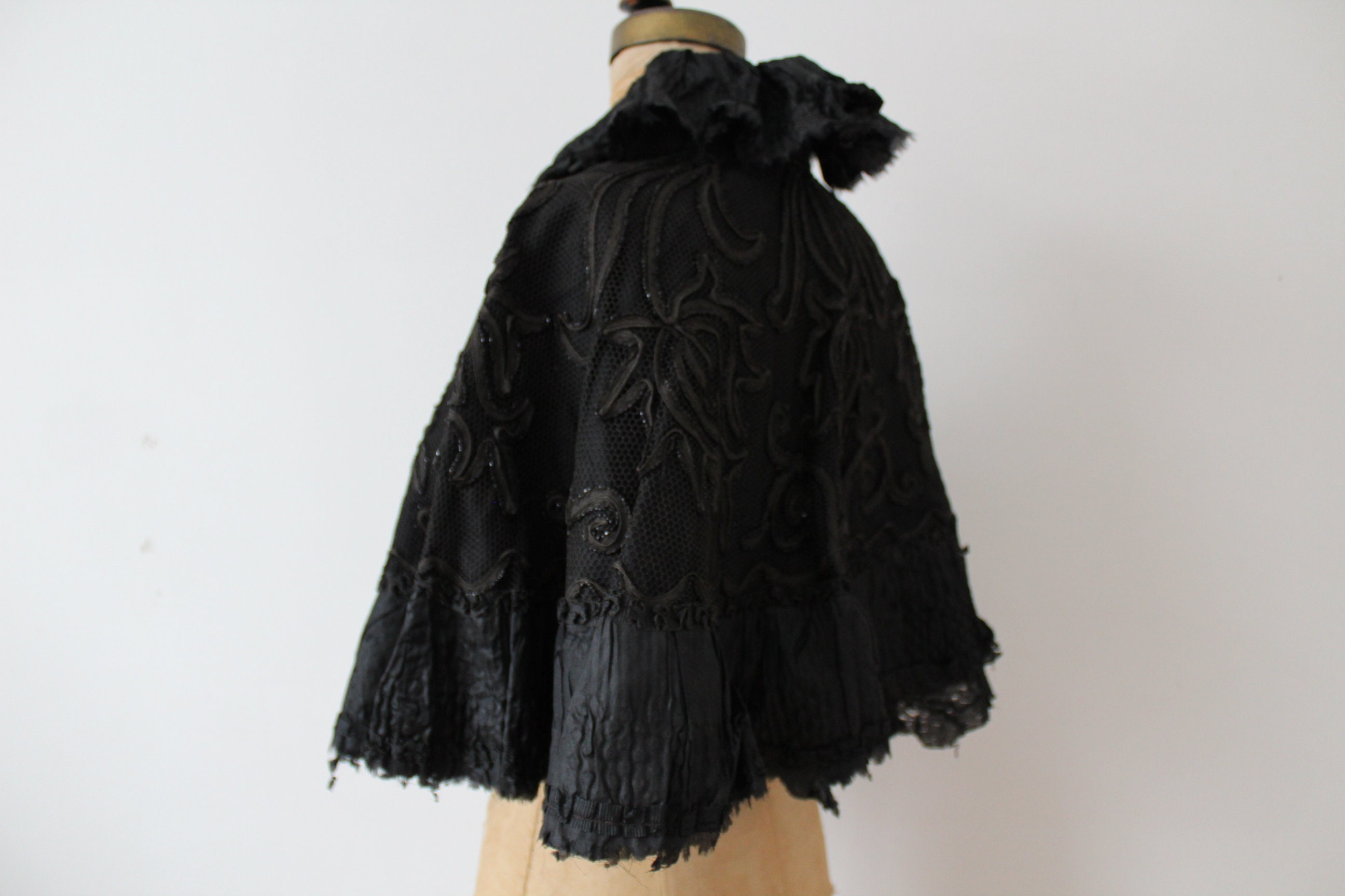 Embroidered and beaded black silk cape 1890 / Cape in black | Etsy