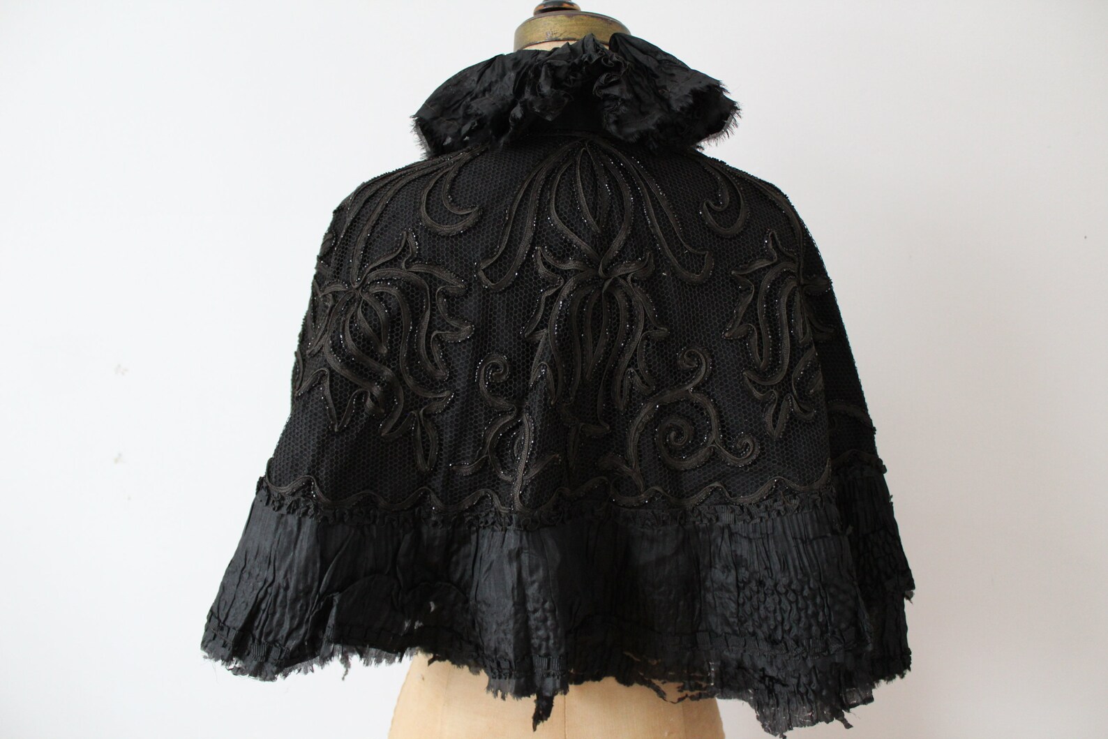 Embroidered and beaded black silk cape 1890 / Cape in black | Etsy