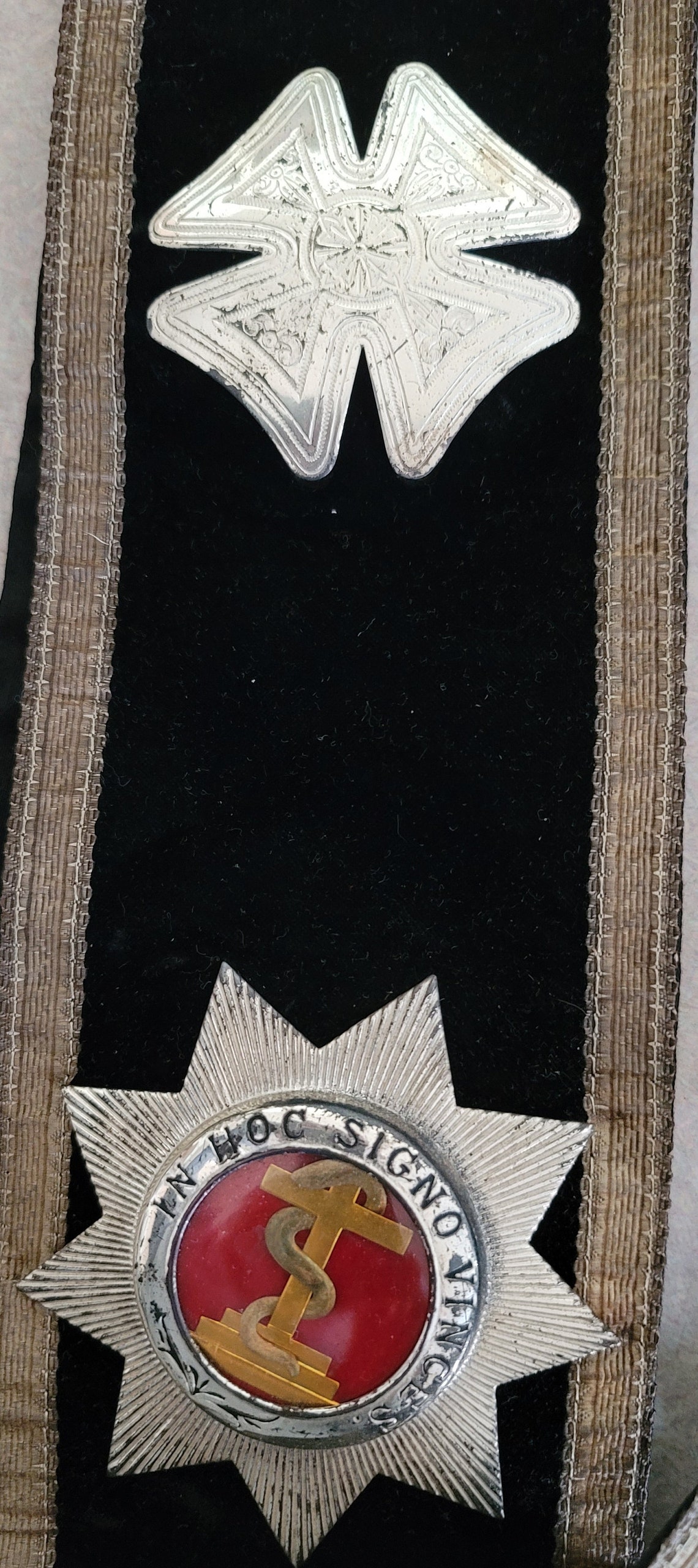 Antique Masonic Uniform Lot Apron Hat Belt Chains Sash Sterling Skull ...