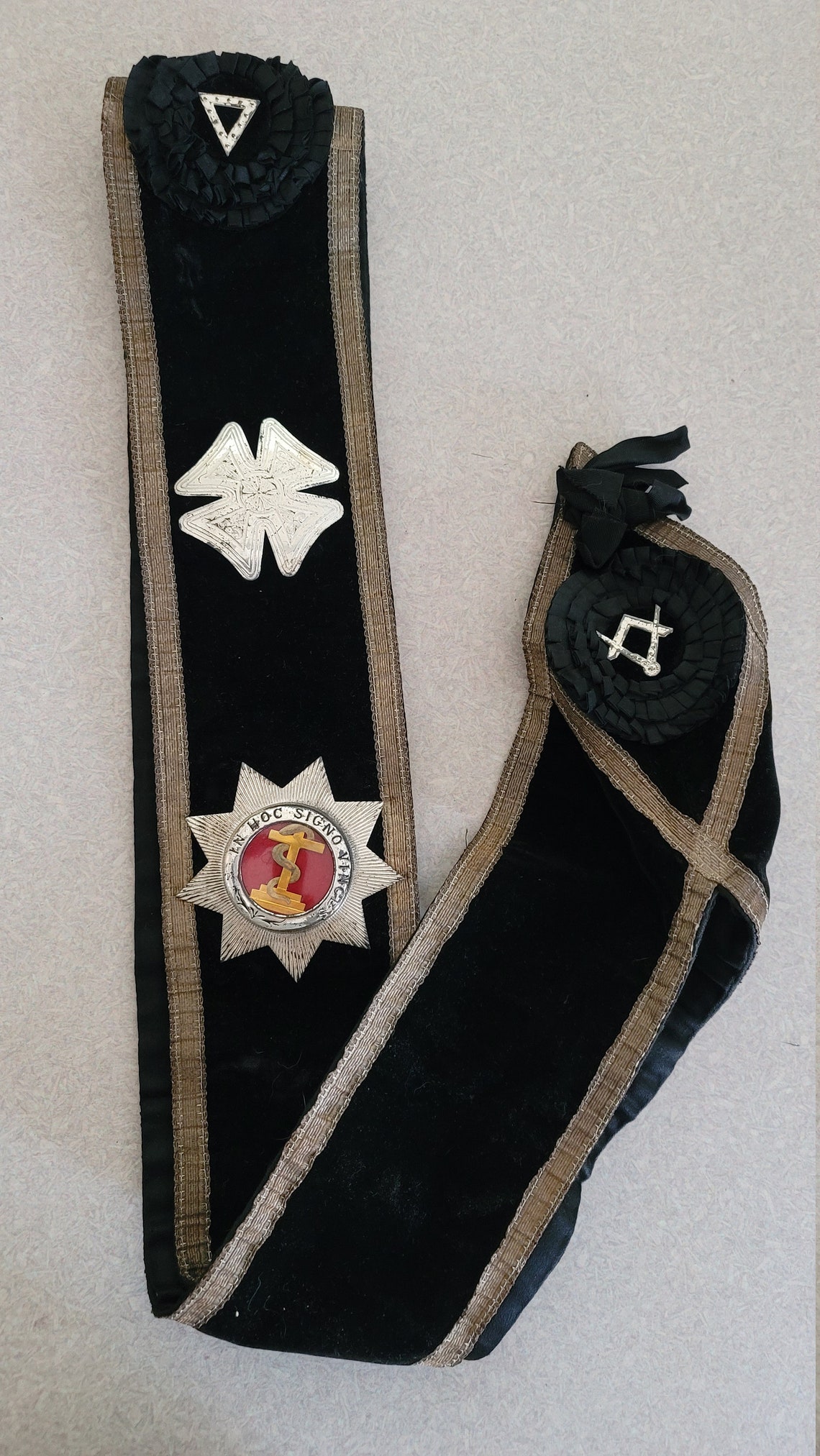 Antique Masonic Uniform Lot Apron Hat Belt Chains Sash Sterling Skull ...