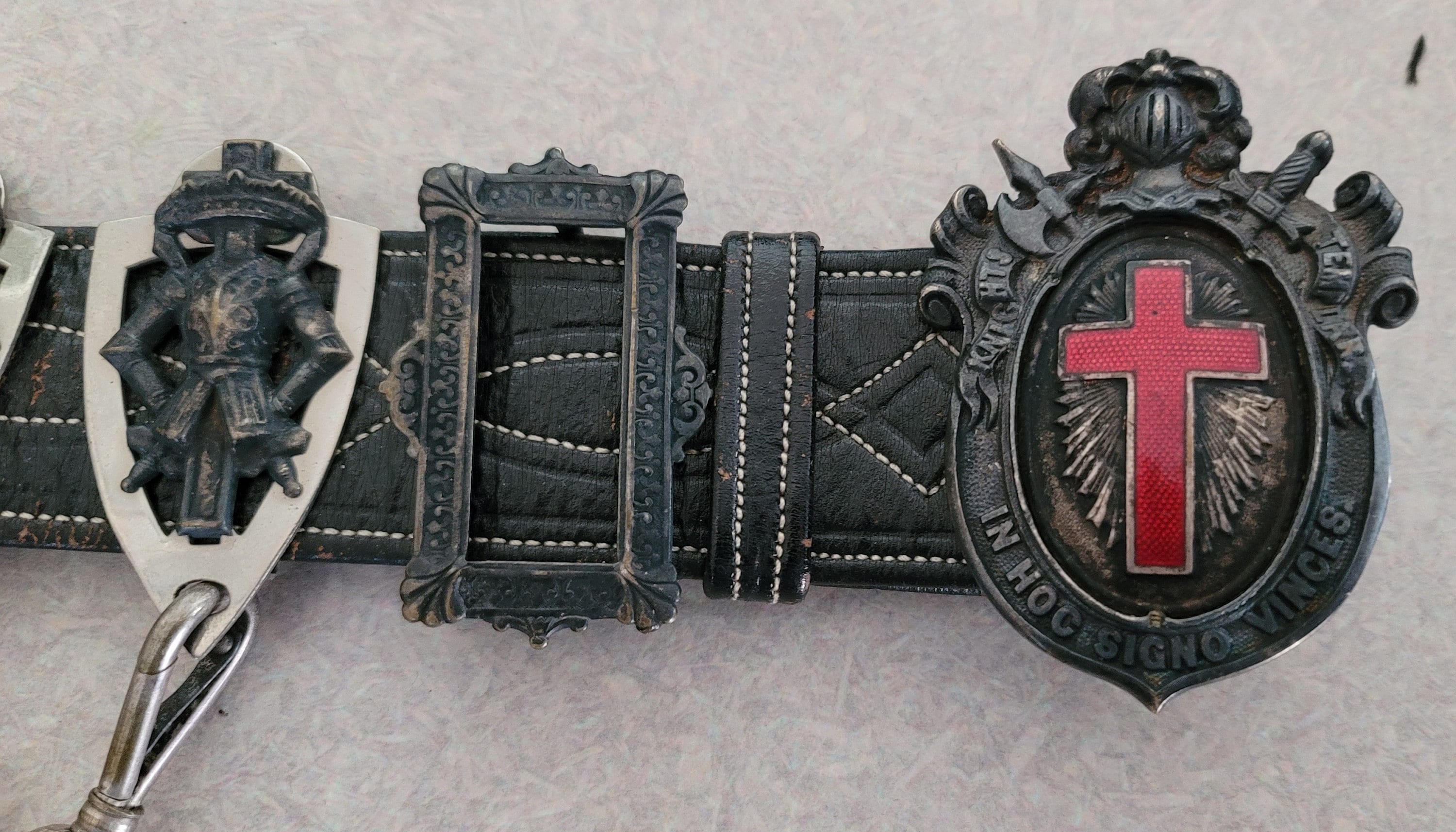 Antique Masonic Uniform Lot Apron Hat Belt Chains Sash Sterling Skull ...