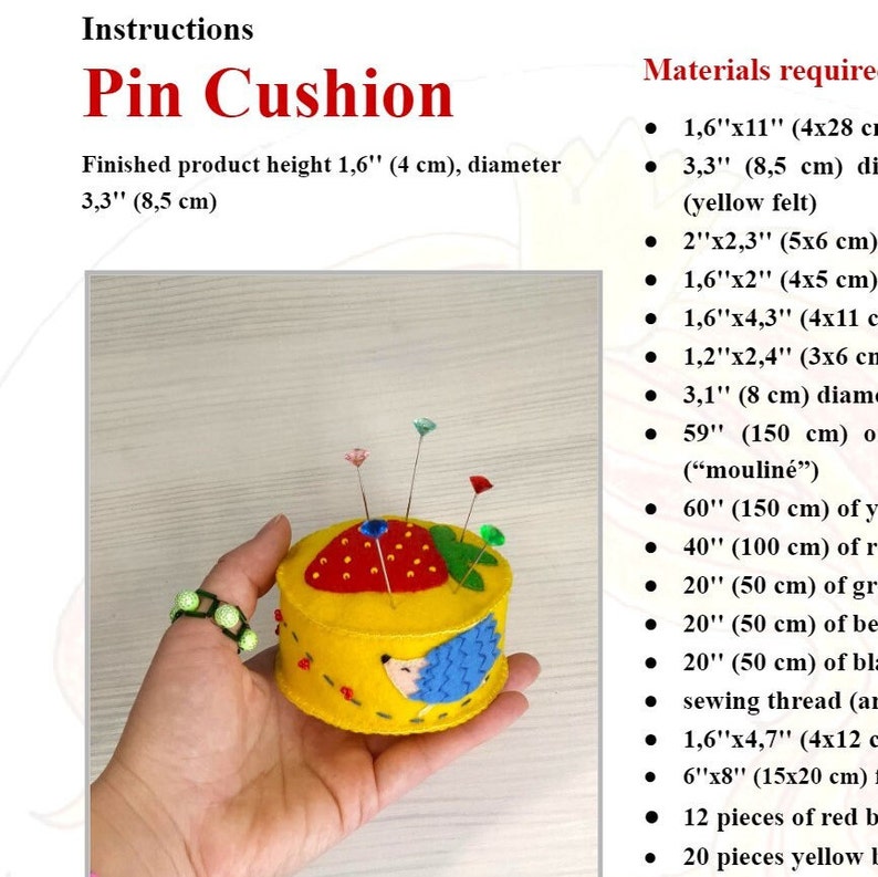 Pdf Tutorial Pin Cushion Sewing Pattern for Wool Felt Cushion ...