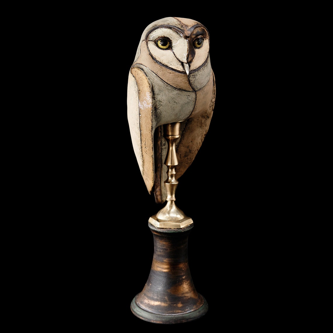 Ceramic Owl Statue With Antique Stand - Etsy