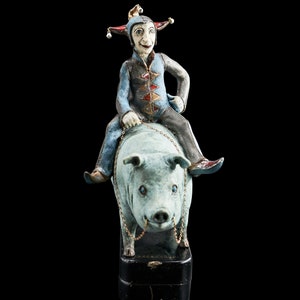 Ceramic Staue Merry Jester and Pig - Etsy