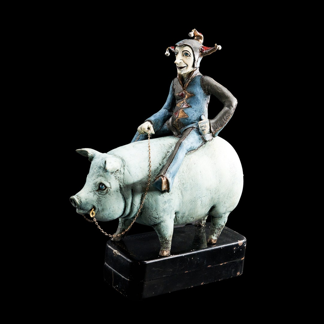 Ceramic Staue Merry Jester and Pig - Etsy