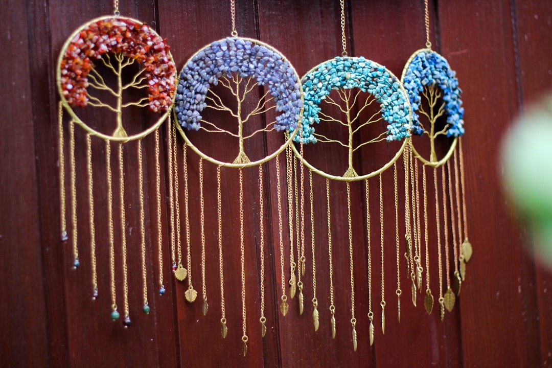 Traumfänger, Sonnenfänger Baum Des Lebens Mit Echten Edelsteinen,messing Wandbehang HEILSTEIN ...