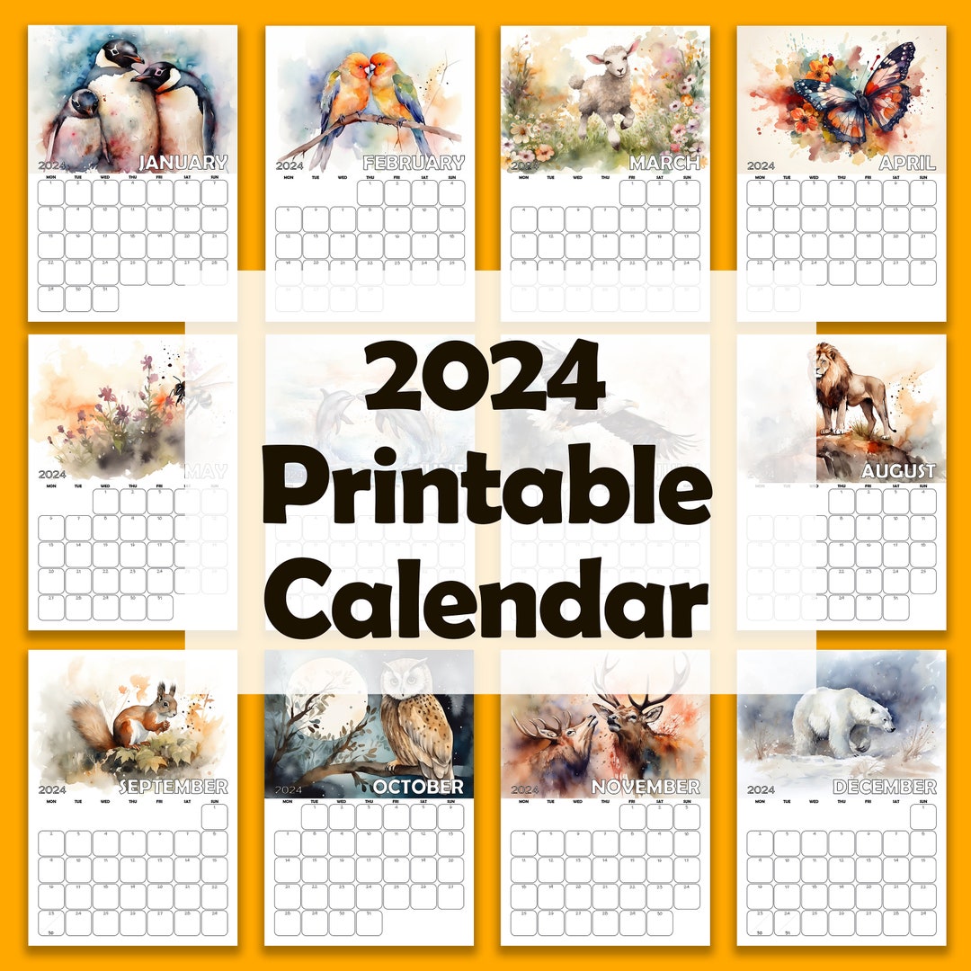 2024 Animals Calendar Printable A4 and Letter Size Boxes for - Etsy ...