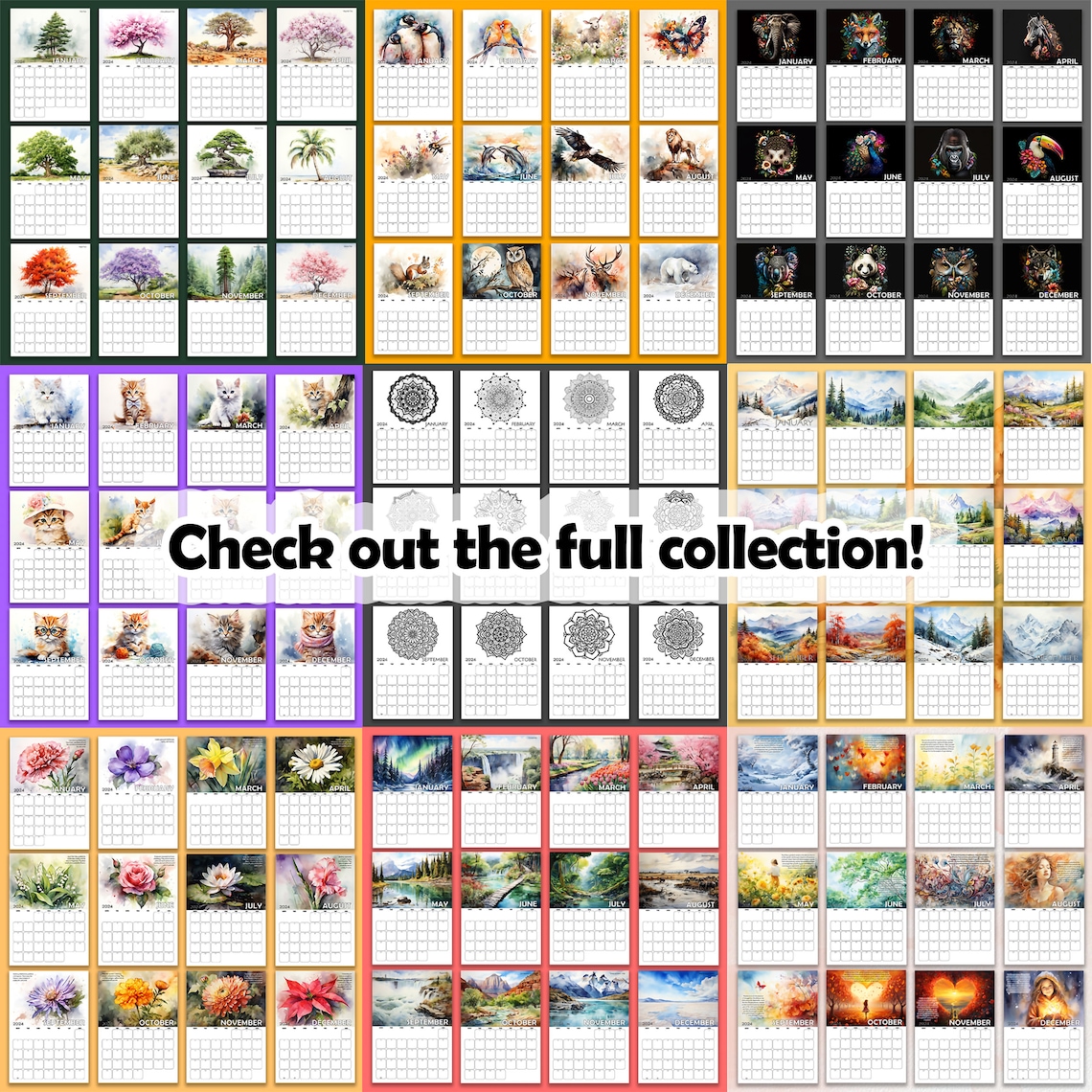 2024 Trees Calendar, Printable A4 and Letter Size, Boxes for Notes ...