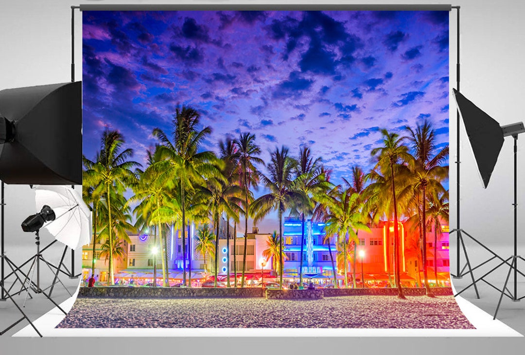 Travel Miami Beach Ocean Palm Tree Sunset Scenery Backdrop Birthday ...