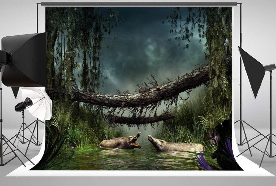 Custom Swamp Crocodiles Fallen Trees Rain Forest Jungle Backdrop Banner ...