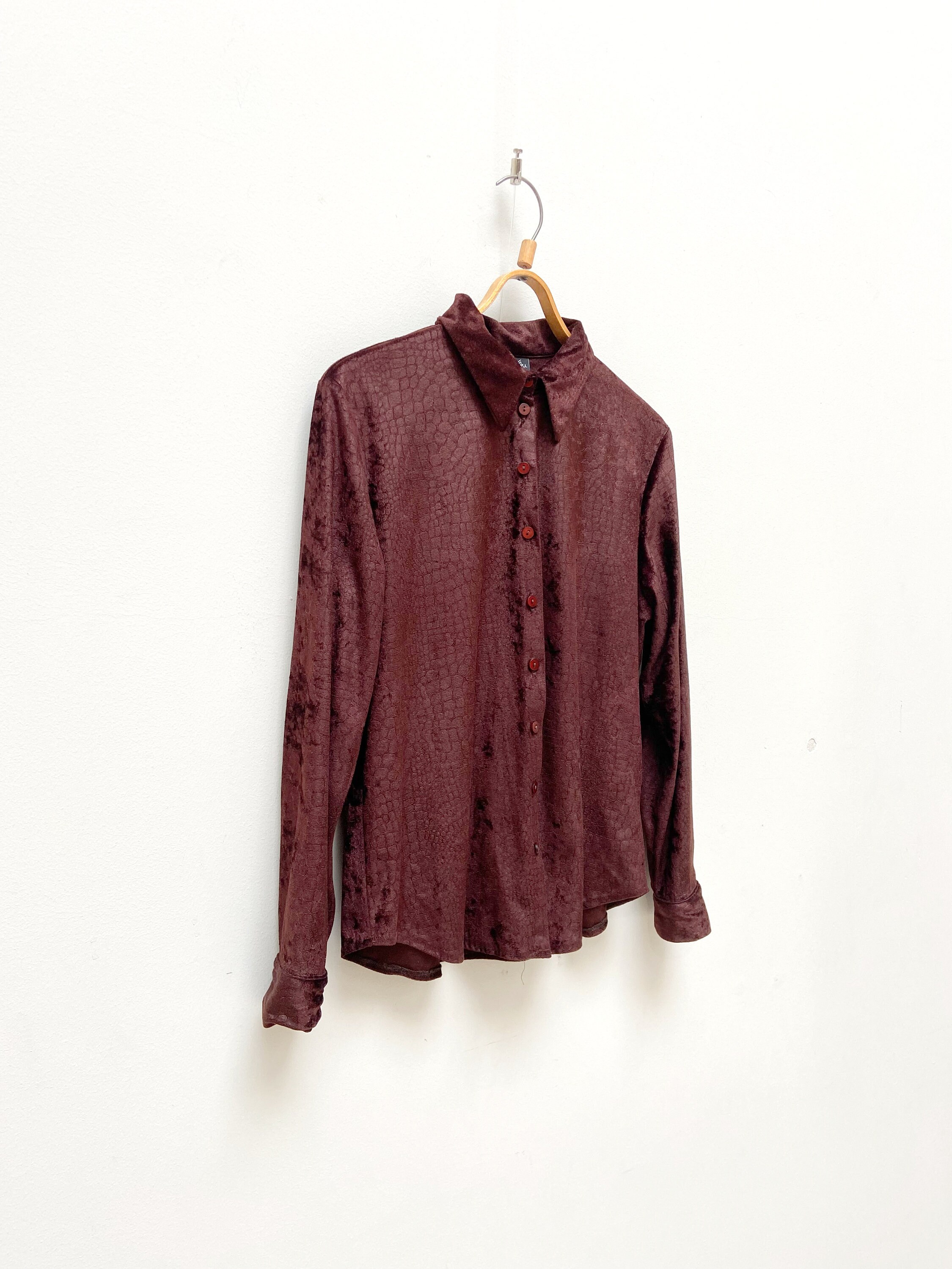 Vintage Brown Velvet Top Women Brown Crocodile Print Shirt Women Brown ...