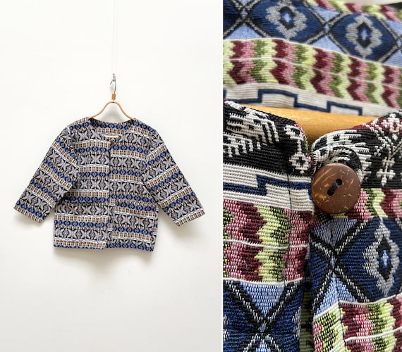 Vintage Aztec Print Jacket: One Button Boho Blazer, S… - Gem