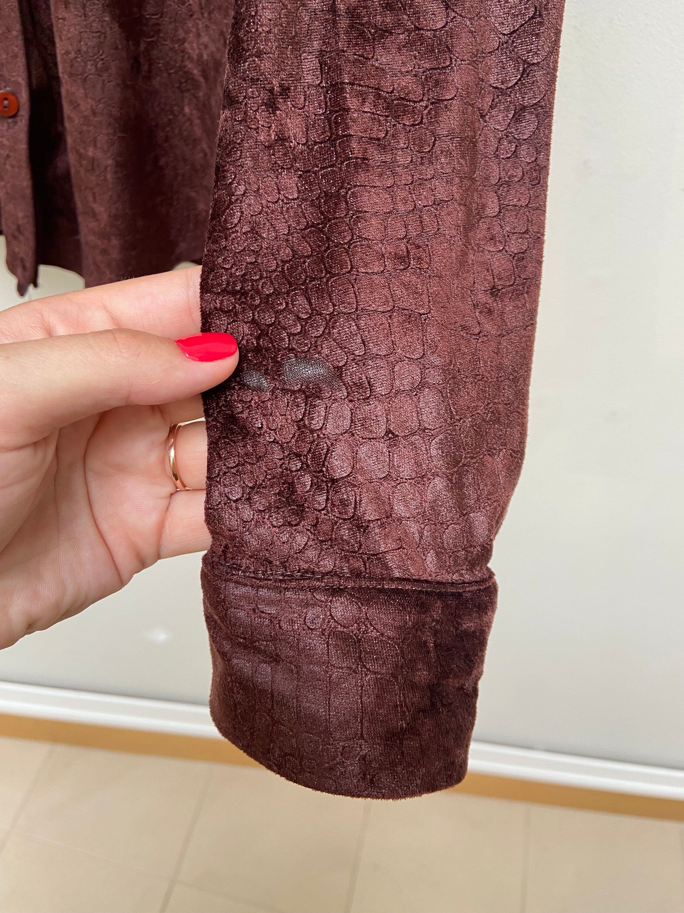 Vintage Brown Velvet Top Women Brown Crocodile Print Shirt Women Brown ...