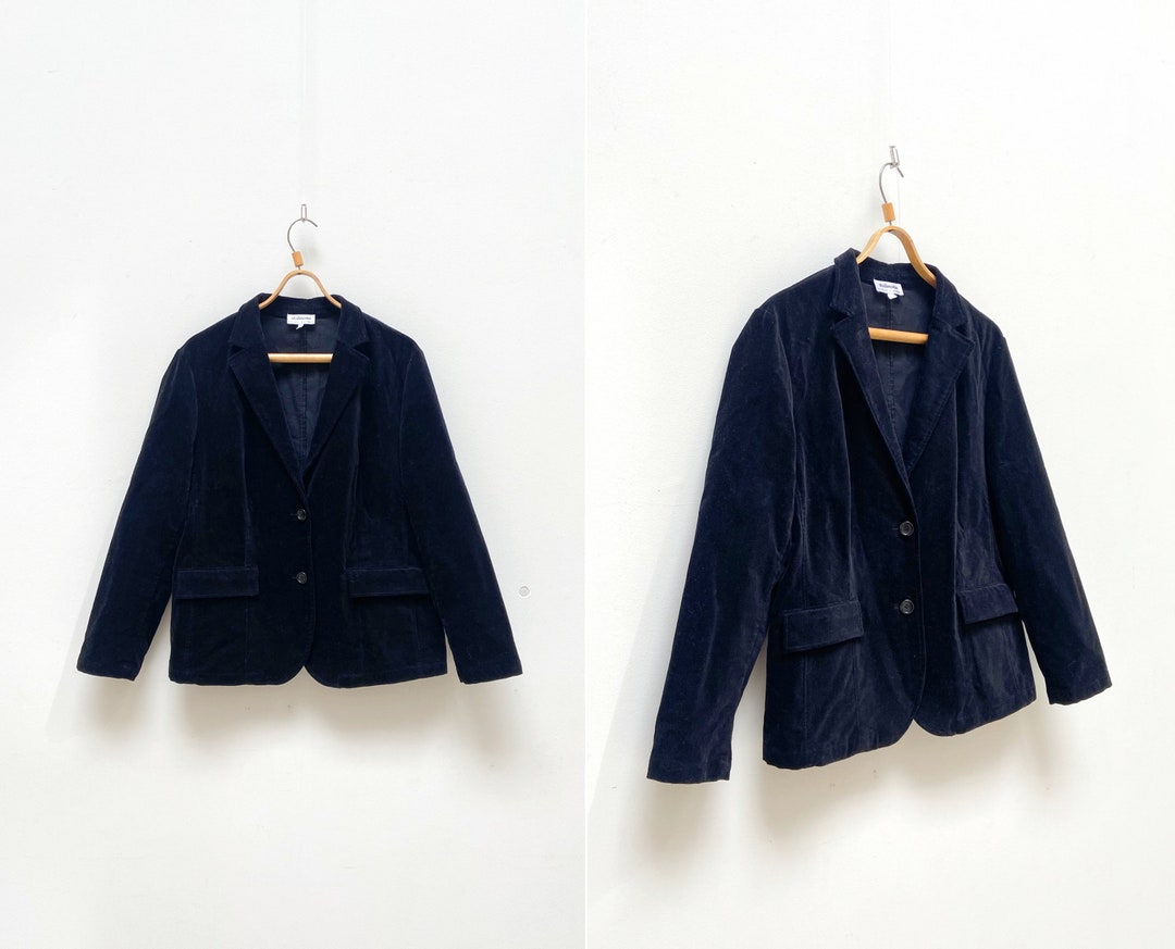Vintage 90s Black Velvet Blazer L Black Soft Jacket Womens Black Velvet ...
