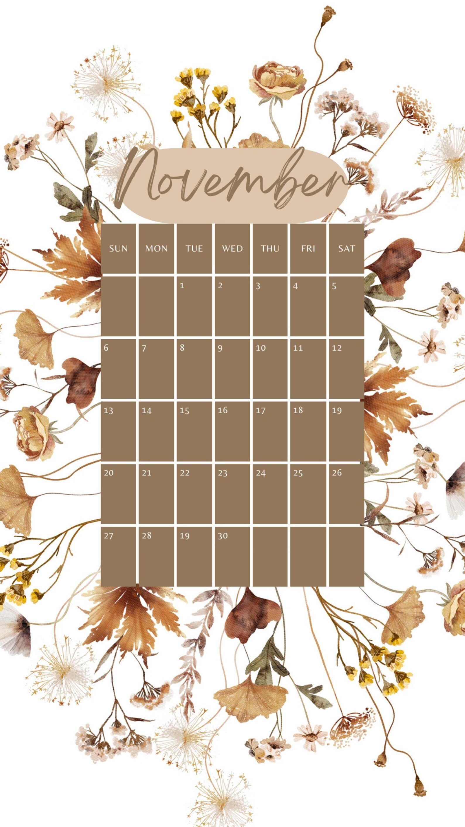 November Calendar Phone Wallpaper - Etsy