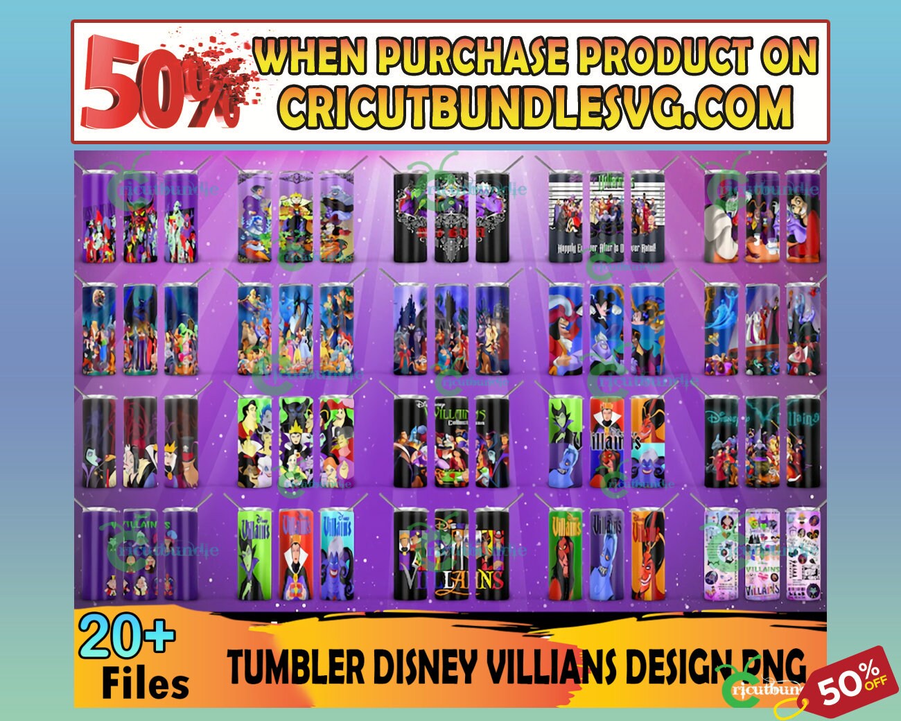 20 Disney Villains 20oz Skinny Straight and Tapered Bundle - Etsy