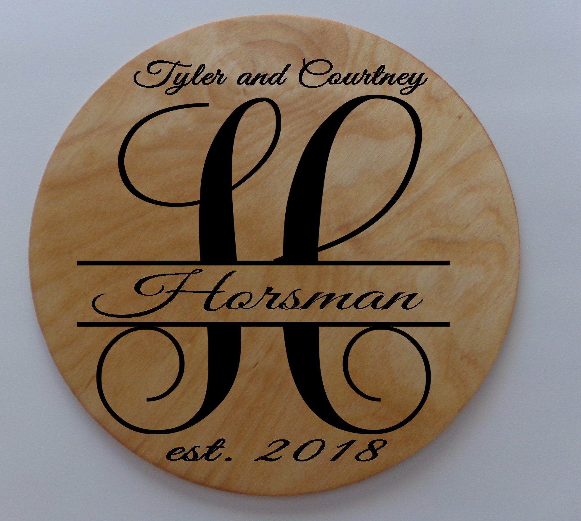 Personalized Wood Monogram Name Sign Custom Last Name Round - Etsy