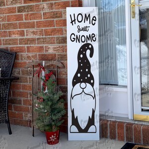Gnome Welcome Porch Sign Vinyl Decal, Vertical Wood Sign (8x48" Board ...