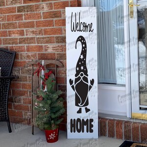 Gnome Welcome Porch Sign Vinyl Decal, Vertical Wood Sign (8x48" Board ...