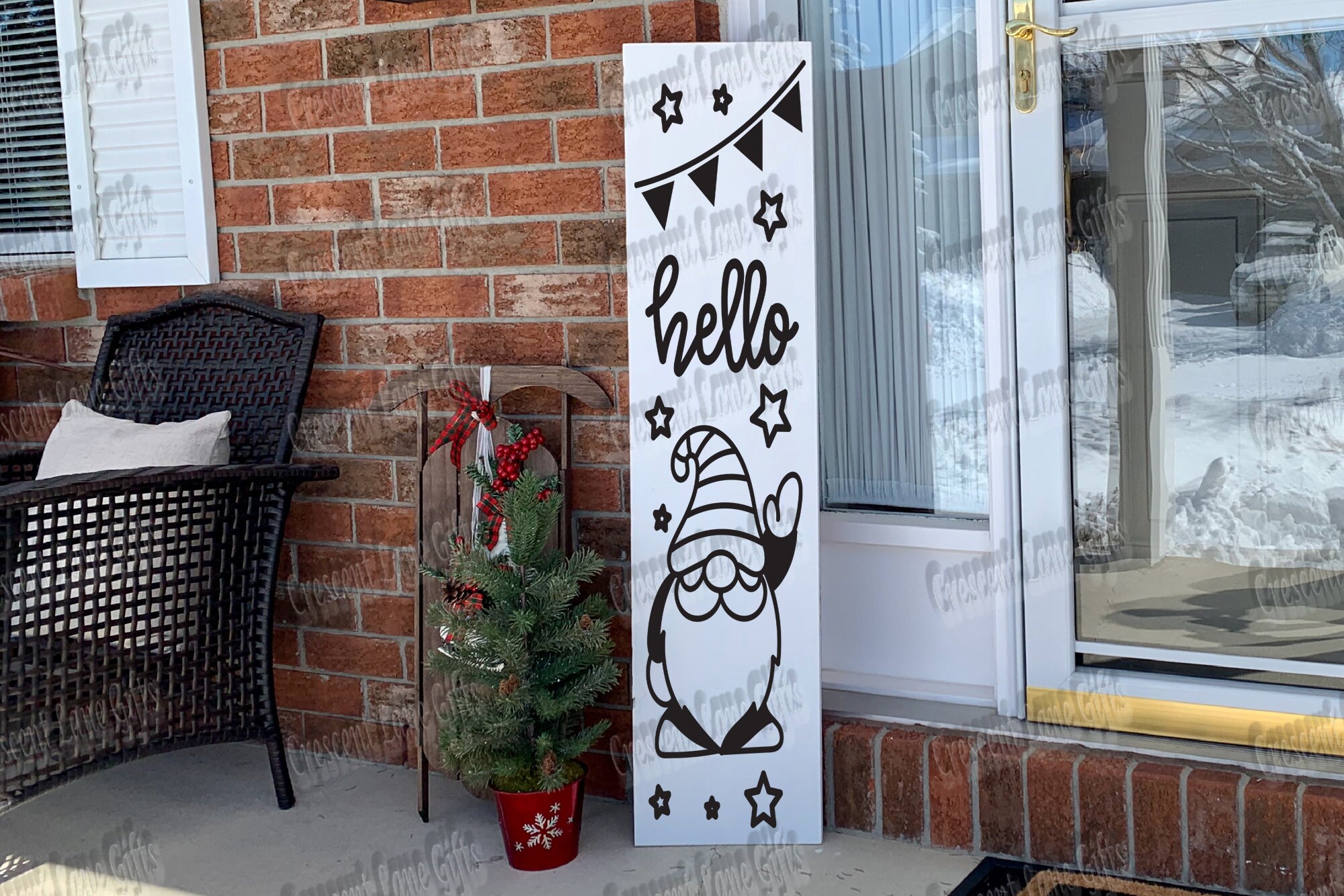 Gnome Welcome Porch Sign Vinyl Decal, Vertical Wood Sign (8x48" Board ...