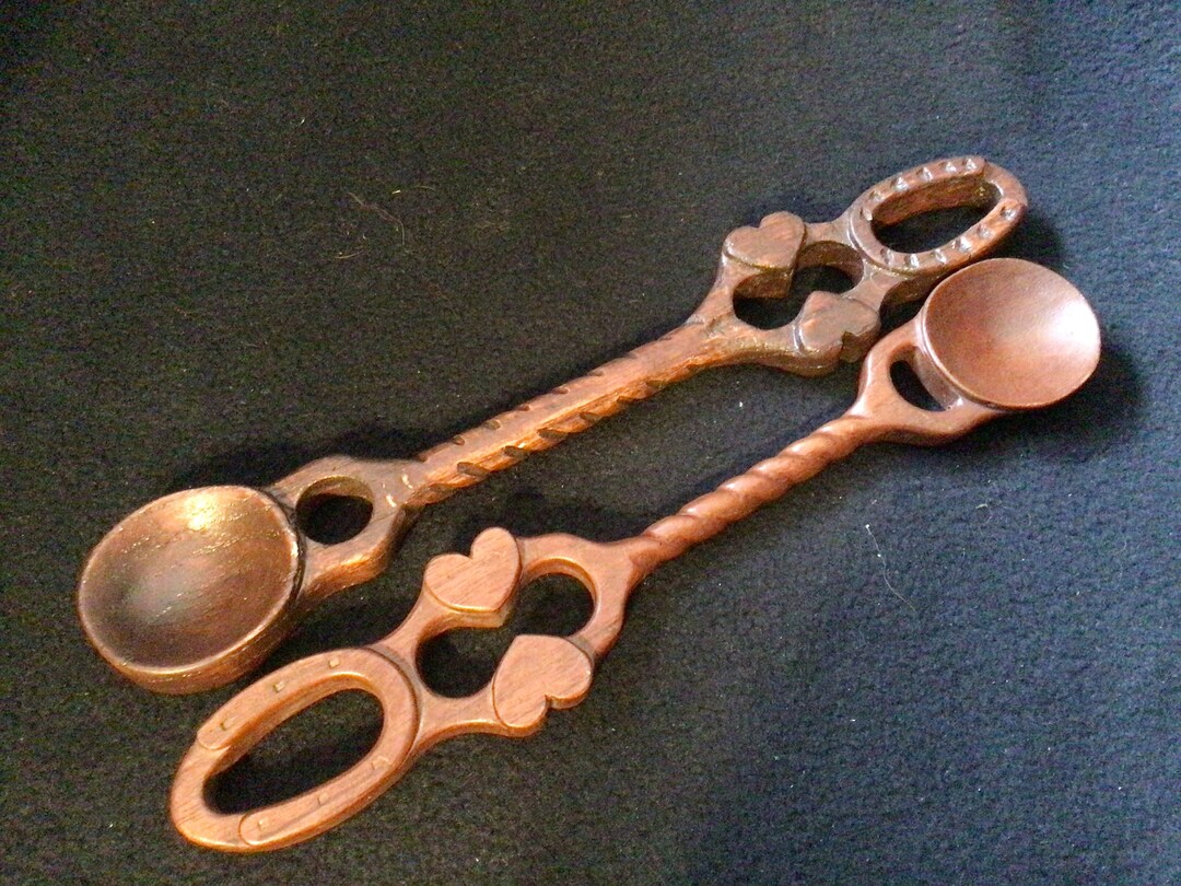 Pair of Beautiful Hand Carved Welsh Love Spoons - Etsy UK