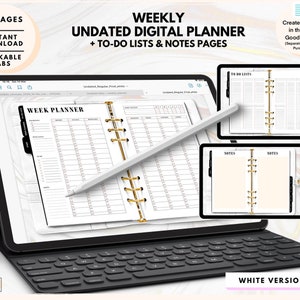 Weekly_undated Digital Planner [white] Planner + to Do Lists + Note ...