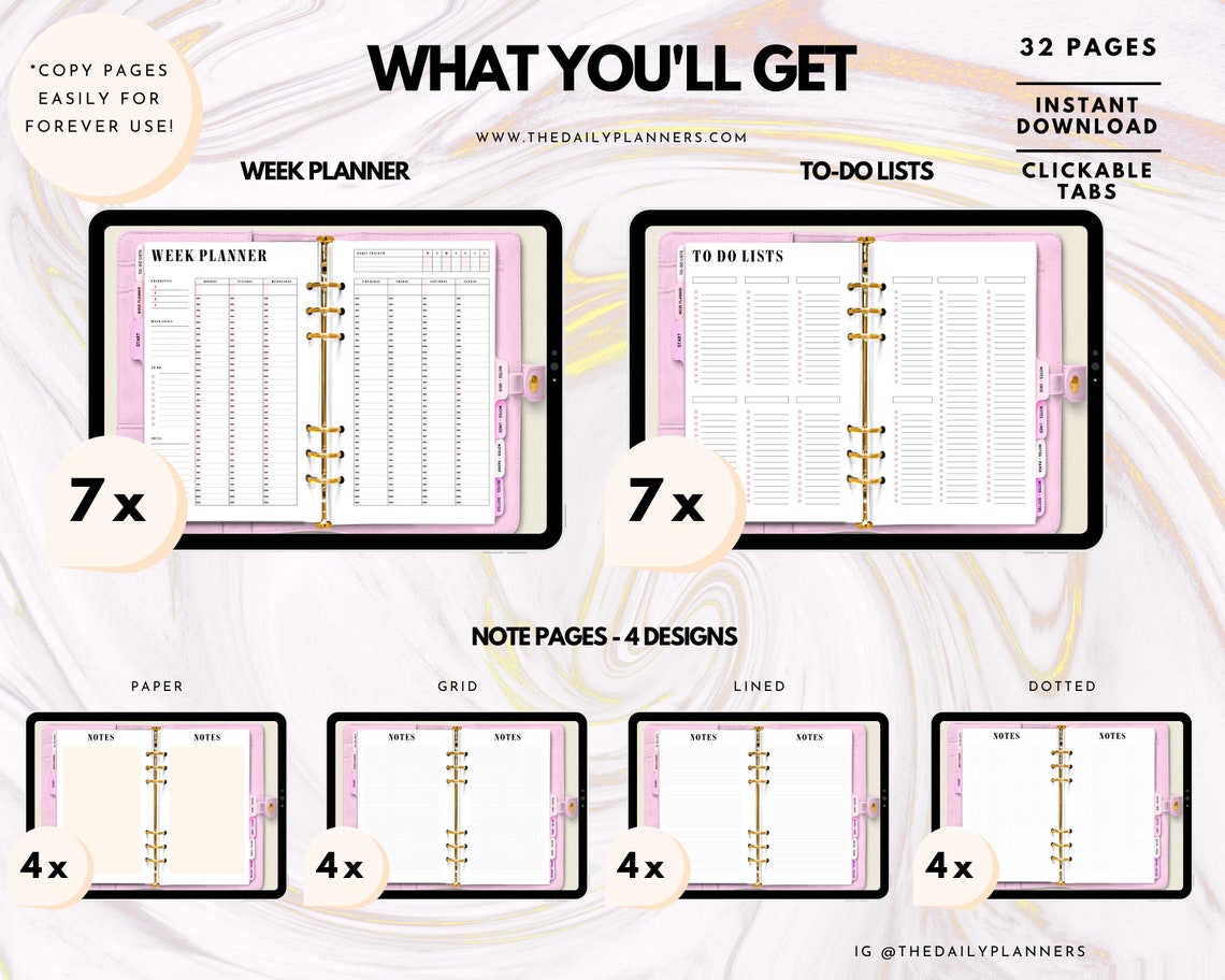 Weekly_undated Digital Planner pink Planner to Do Lists - Etsy