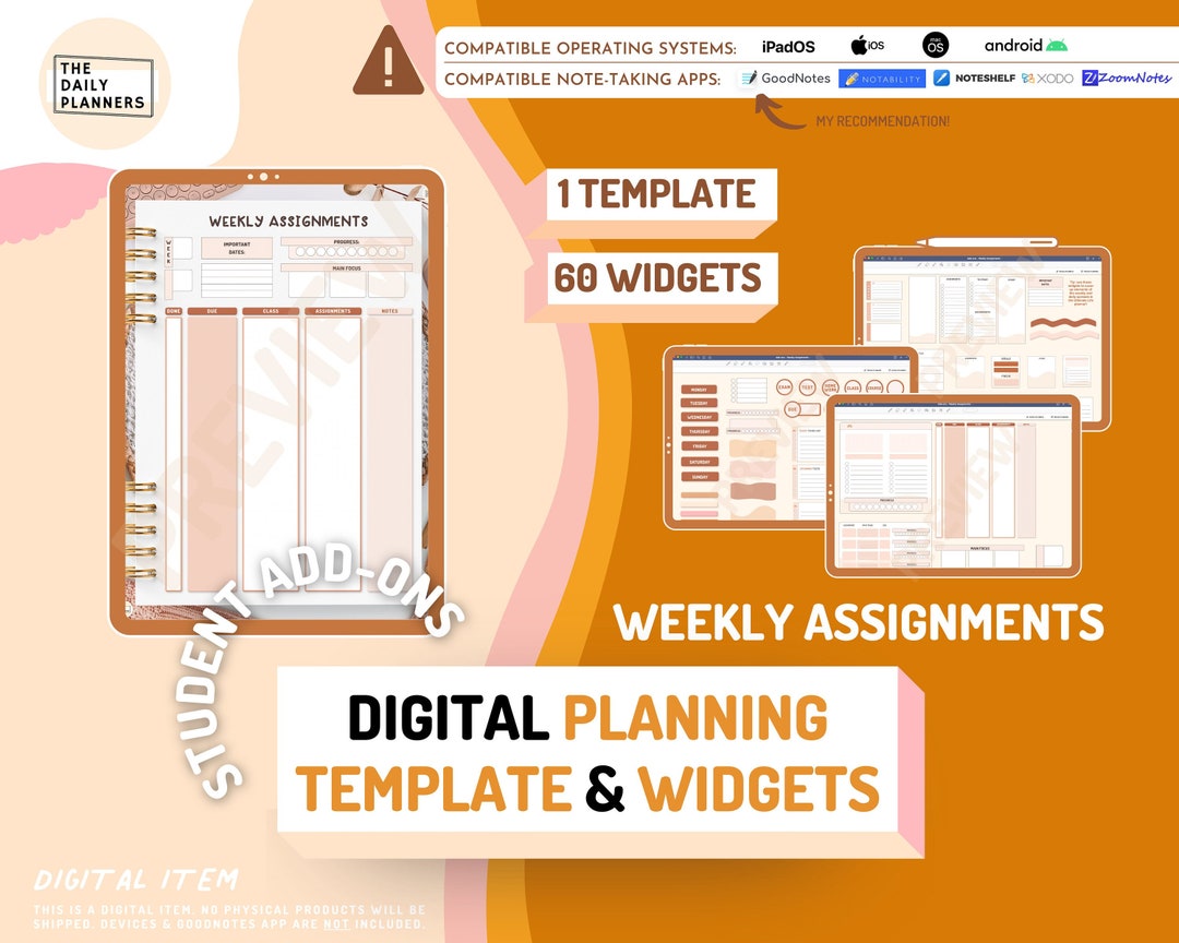 Student ADD-ONS Weekly Assignments - Template AND Widgets Pack | Use in ...