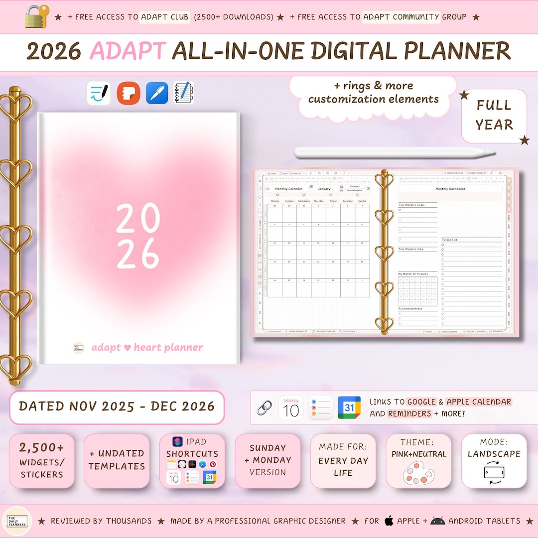 2026 Digital Planner: ADAPT Heart Planner for Goodnotes, Samsung Notes ...