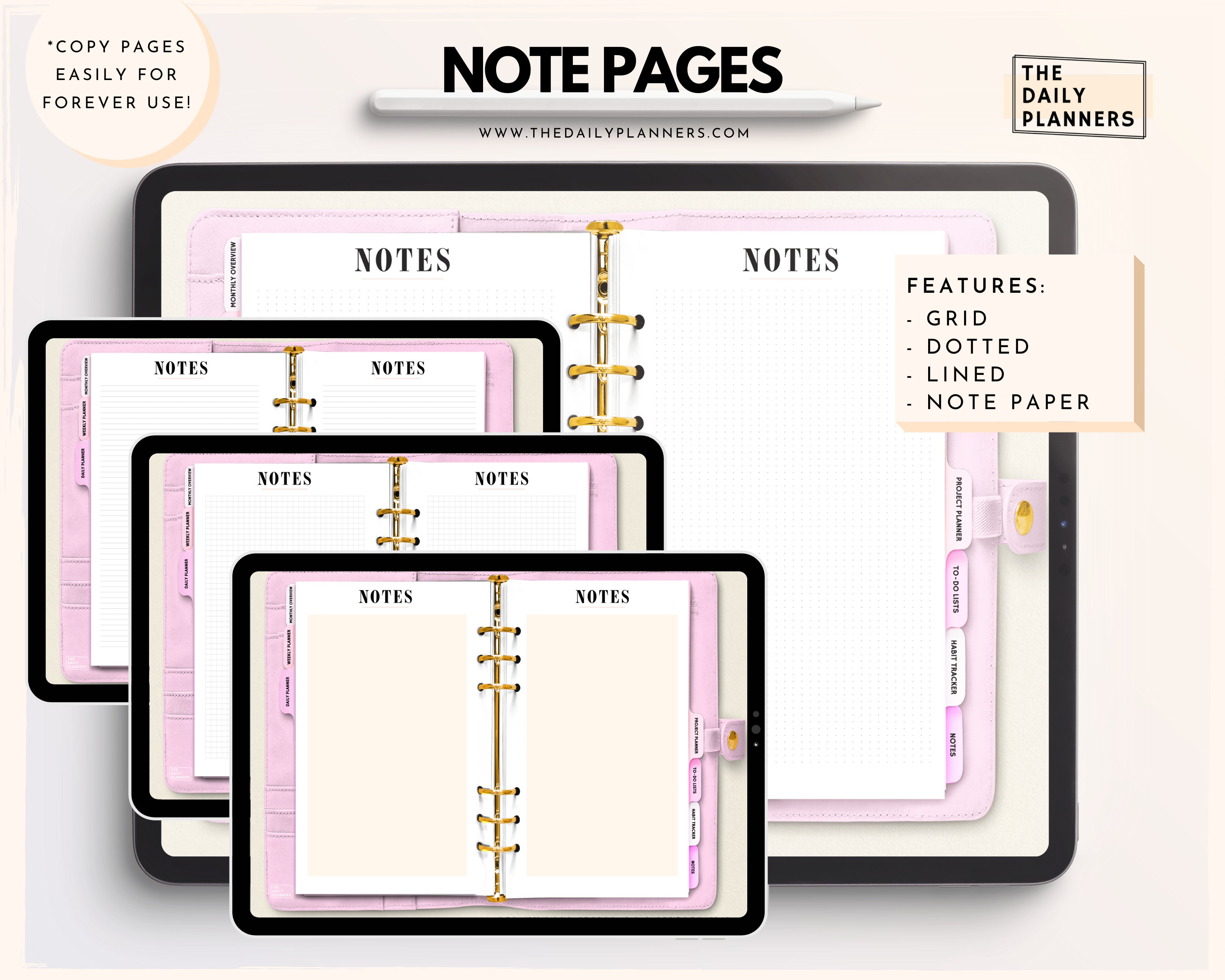 Pink Undated Digital Planner: Daily, Weekly, Monthly (PDF) - Etsy