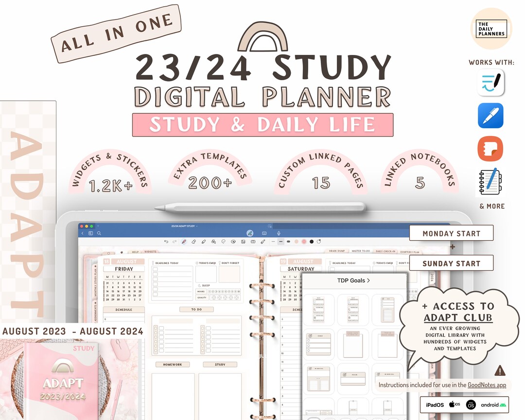 23/24 ADAPT Study Digital Planner Mid Year DATED Until August 2024 ...