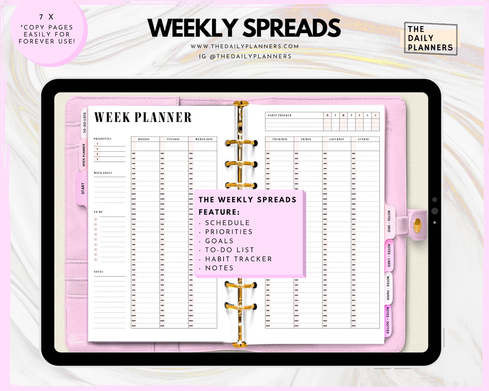 Weekly_undated Digital Planner pink Planner to Do Lists - Etsy