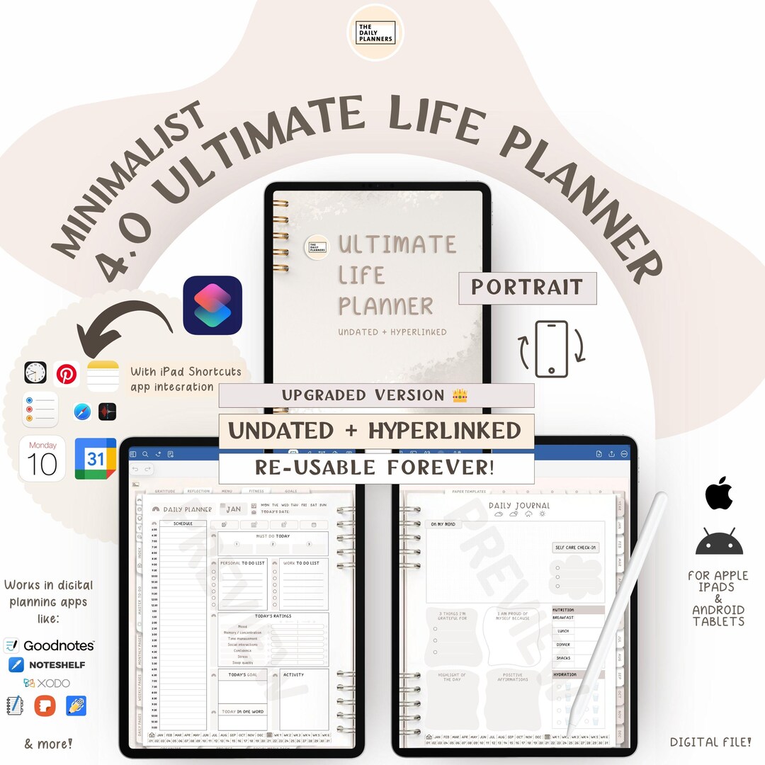 4.0 Ultimate Undated Life Planner Minimalist | Portrait Digital Planner ...