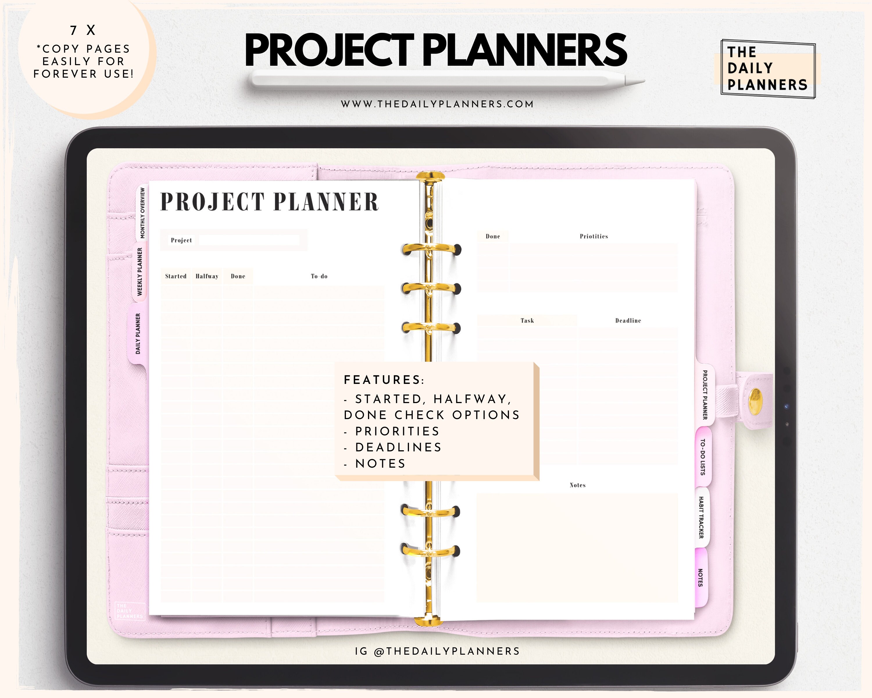 Pink Undated Digital Planner: Daily, Weekly, Monthly (PDF) - Etsy