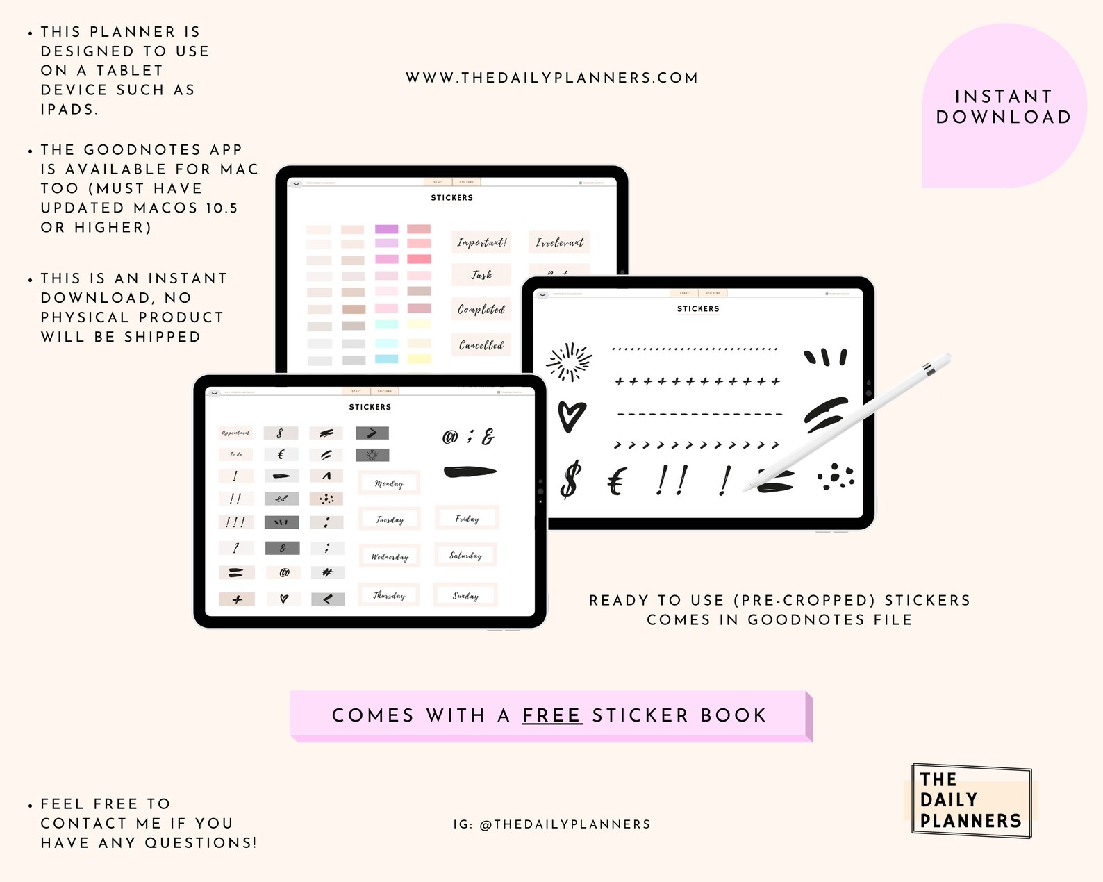 Pink Undated Digital Planner: Daily, Weekly, Monthly (PDF) - Etsy