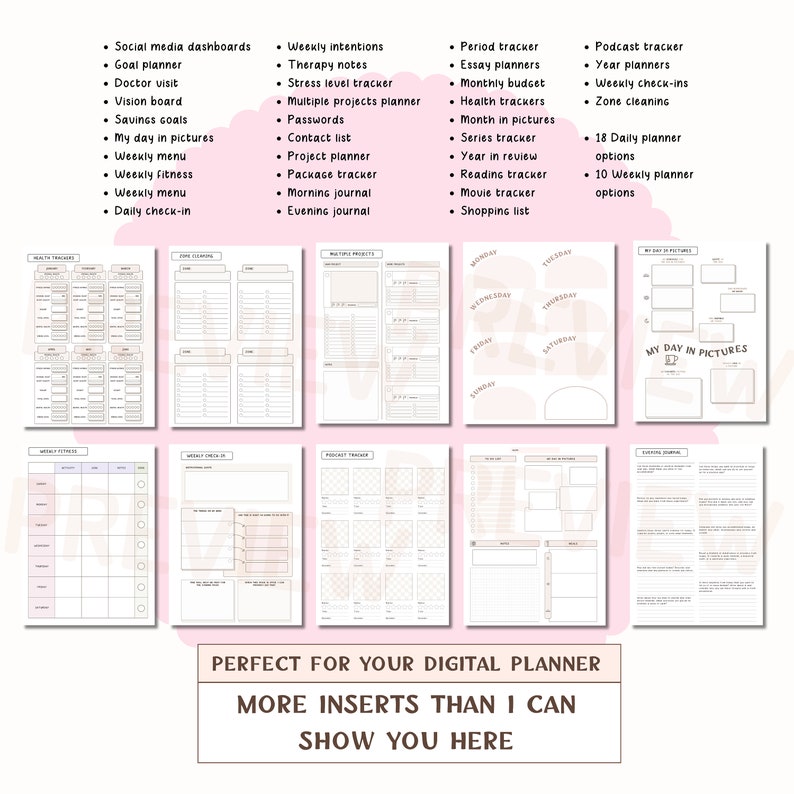Digital Planner Inserts: 80 Layout Templates for Goodnotes (PNG ...