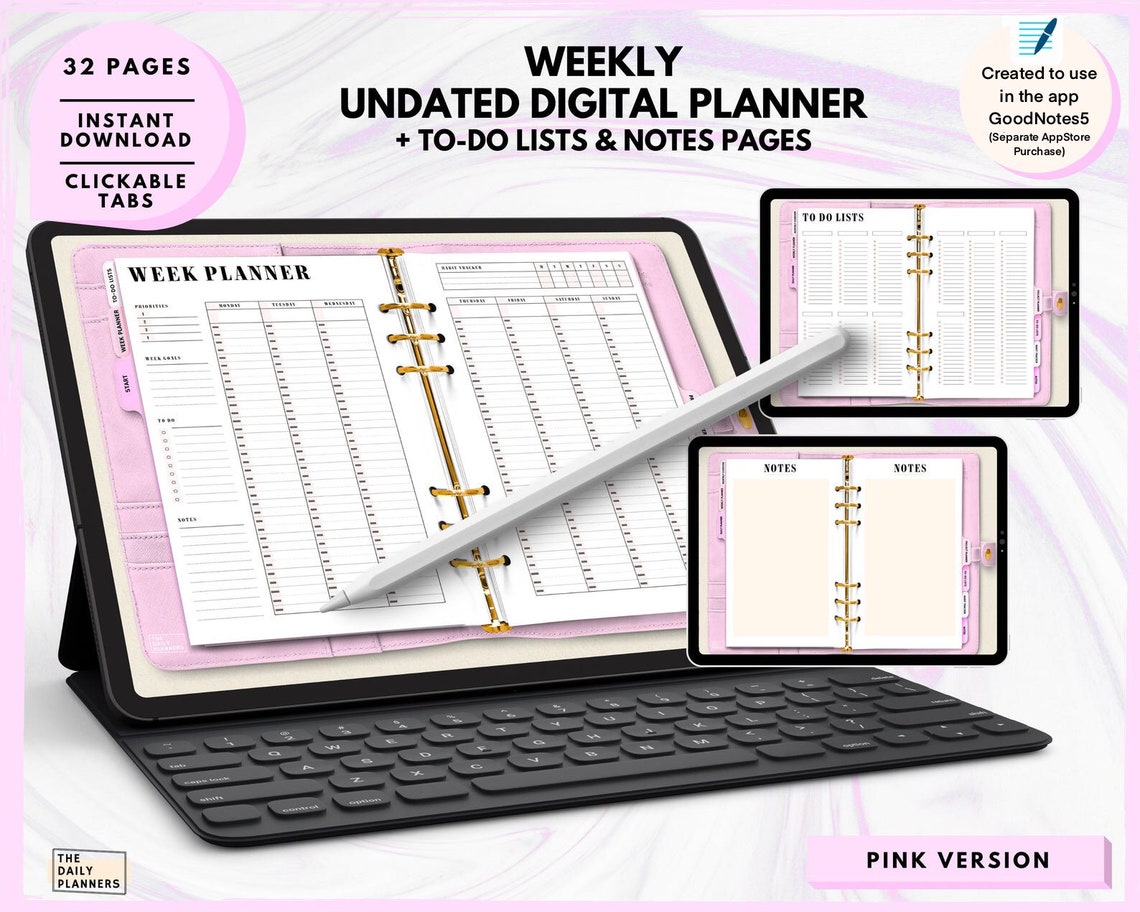 Weekly_undated Digital Planner pink Planner to Do Lists | Etsy