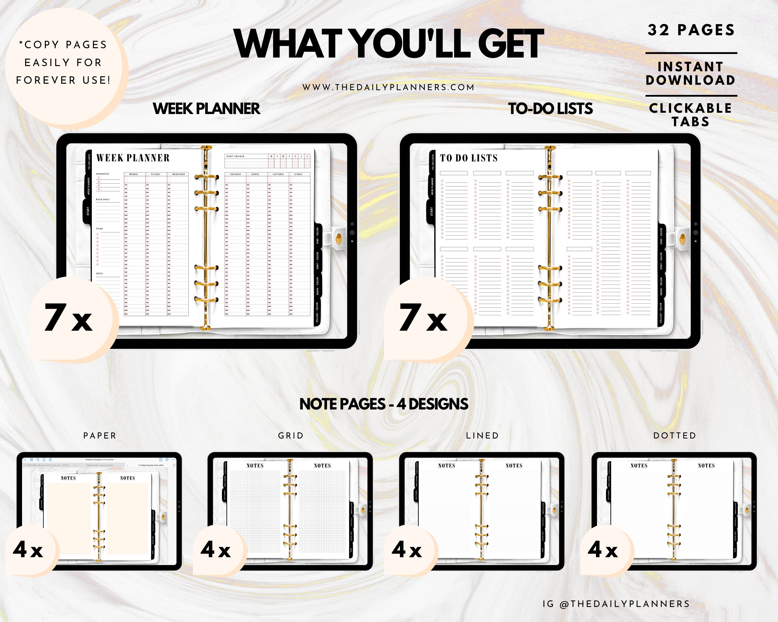 Weekly_undated Digital Planner white Planner to Do Lists - Etsy