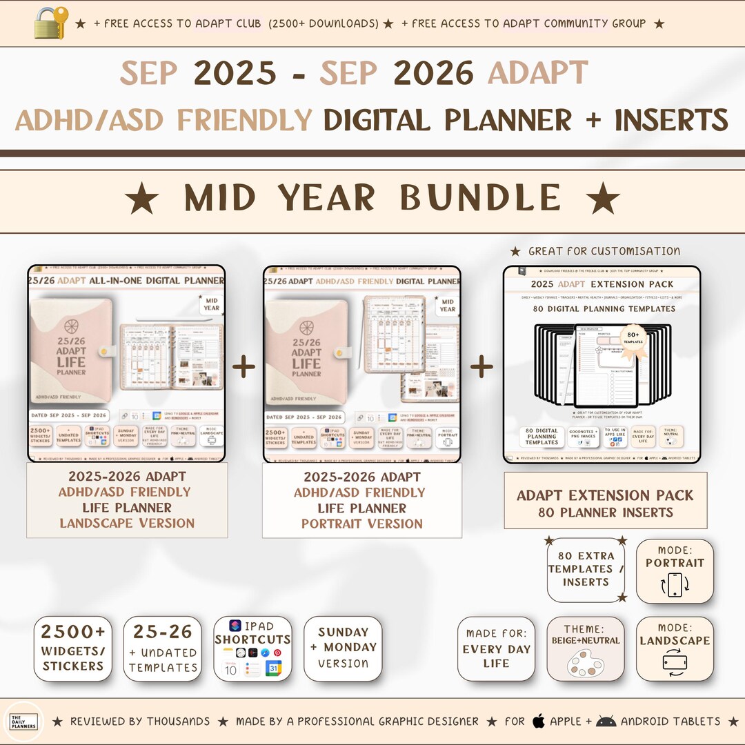 ADHD ASD Bundle Digital Planner 2025-2026: Widgets & Extension Pack ...