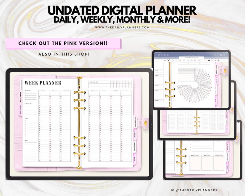 Undated Digital Planner Regular White Daily Weekly | Etsy