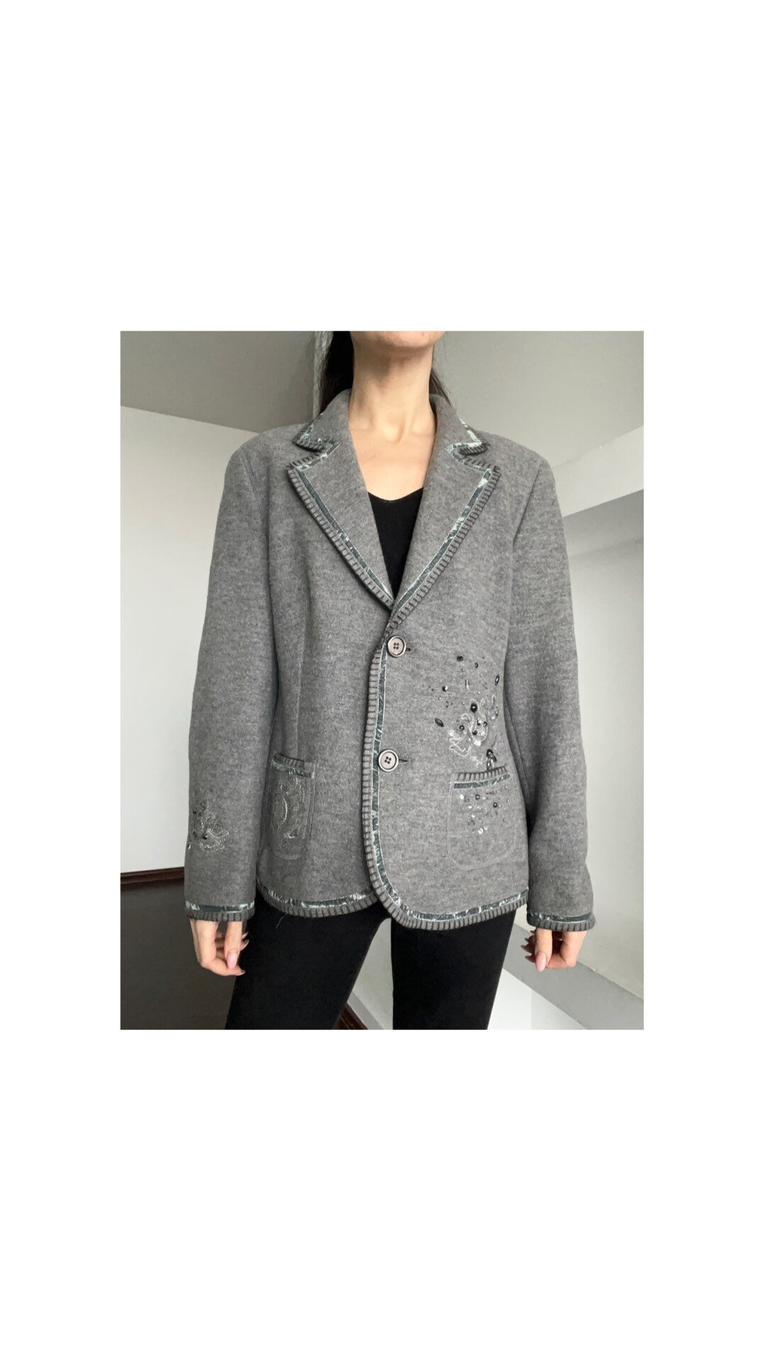 Grey 100% Wool Felt Blazer for Women, Warm Winter BASLER Blazer ...
