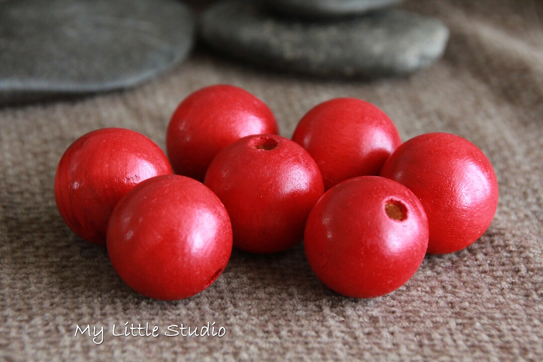 Large Red Wooden Beads-25mm-5 Beads-hole 5mm-wood Beads-craft Beads ...