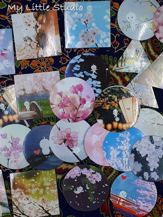 Japan Inspired Stickers-38mm-1 Box of 40-round Triangle Square | Etsy