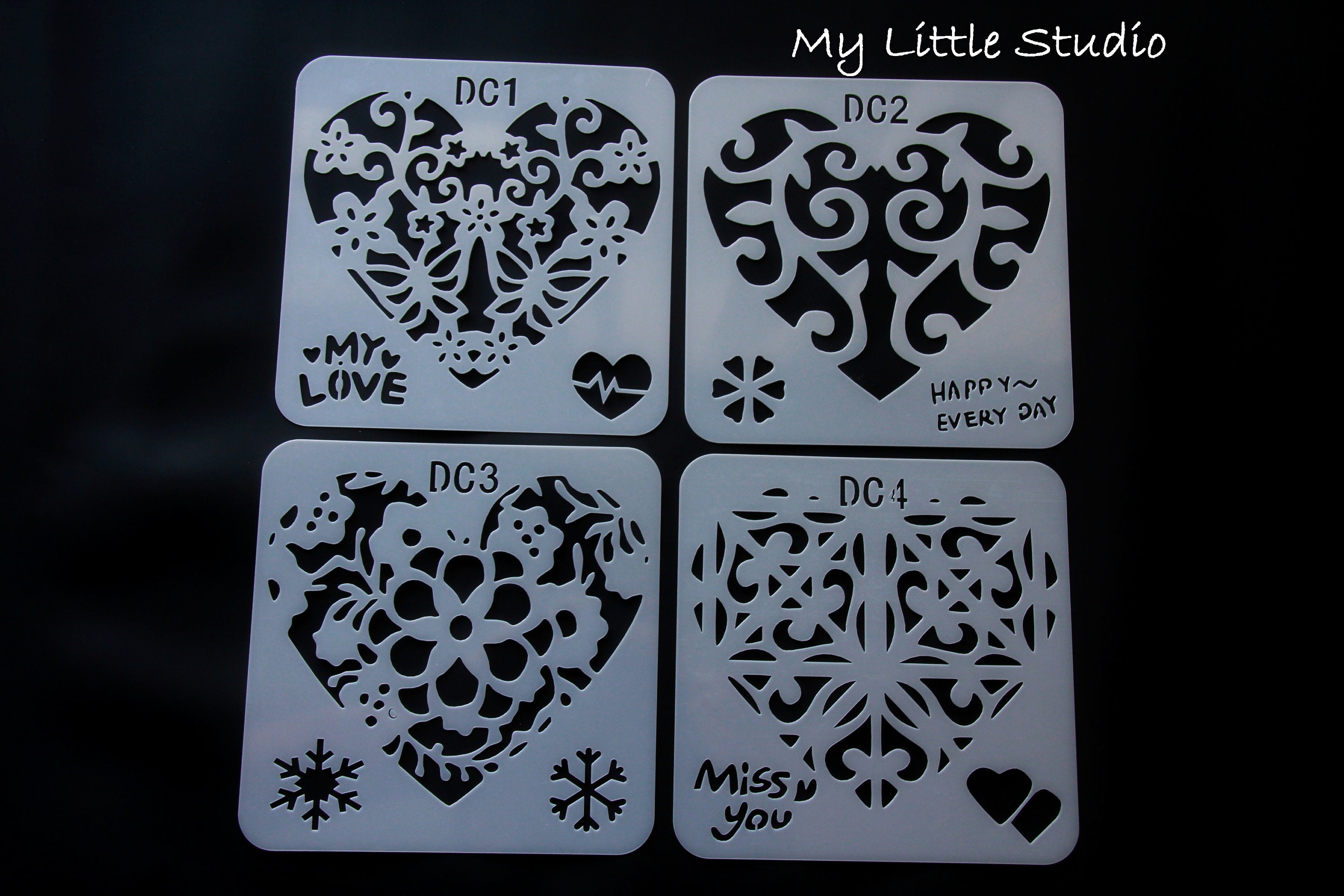 Stencils-130x130x0.2mm-love Hearts Love Messages-plastic Drawing ...