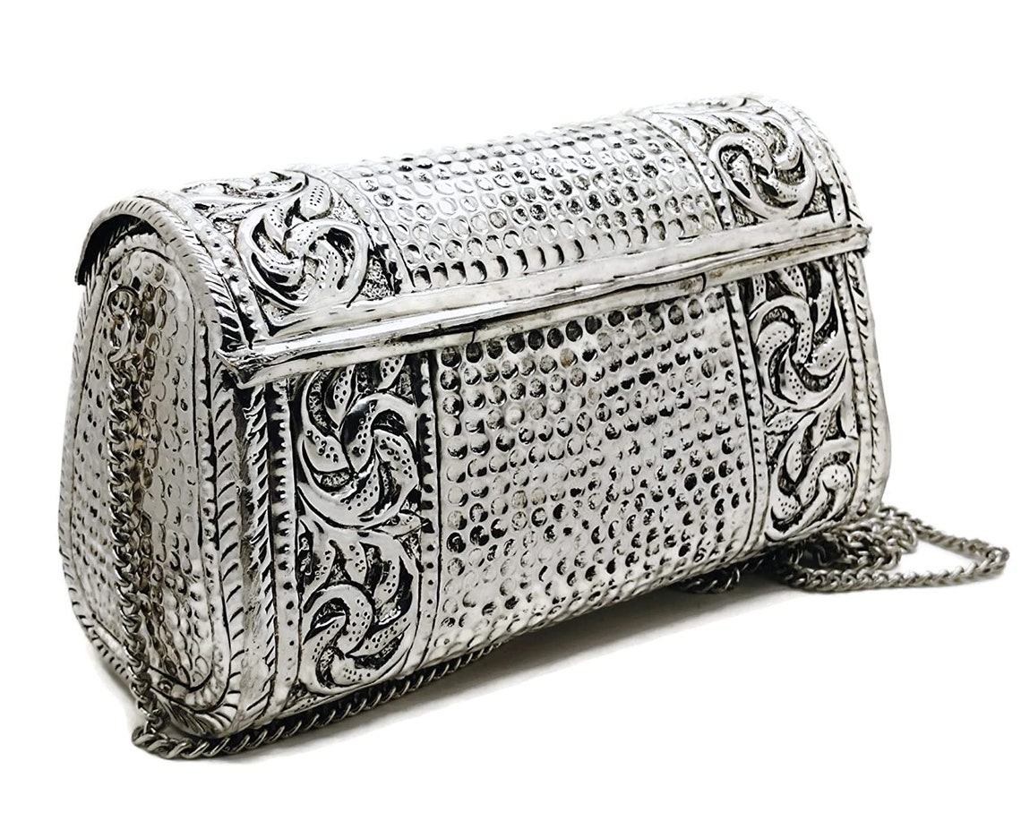 Silver Brass Metal Embossed Clutch Minimalist Gift for Her - Etsy