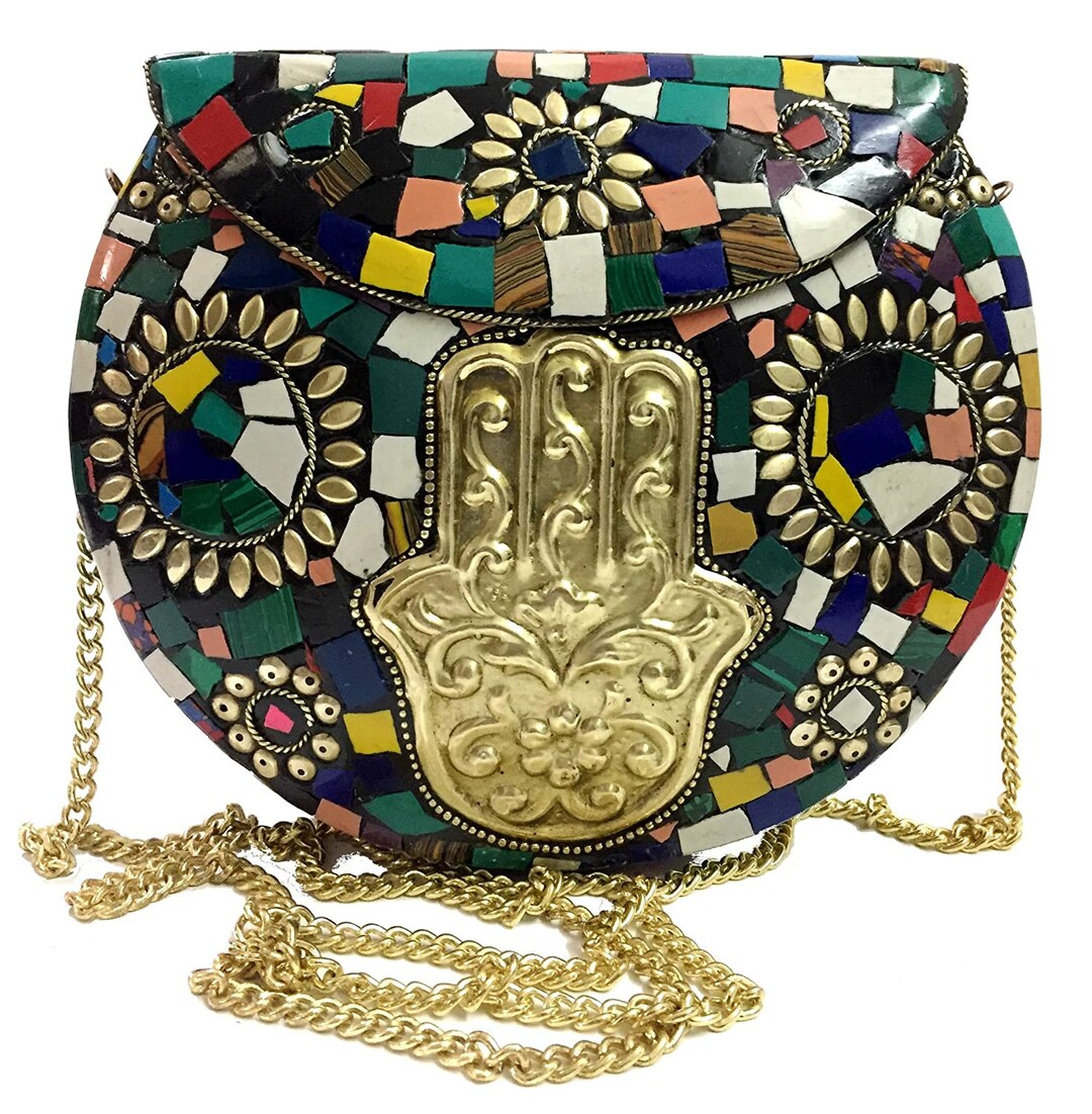 Hamsa Hand Multi Colour Clutch Bag for Women Metal Bag Ethnic Clutch ...