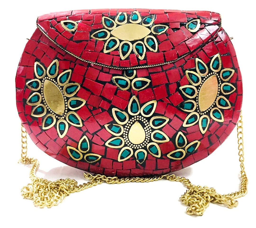Pure Handmadered Stone Mosaic Metal Bag Gift for Her Royal Vintage ...